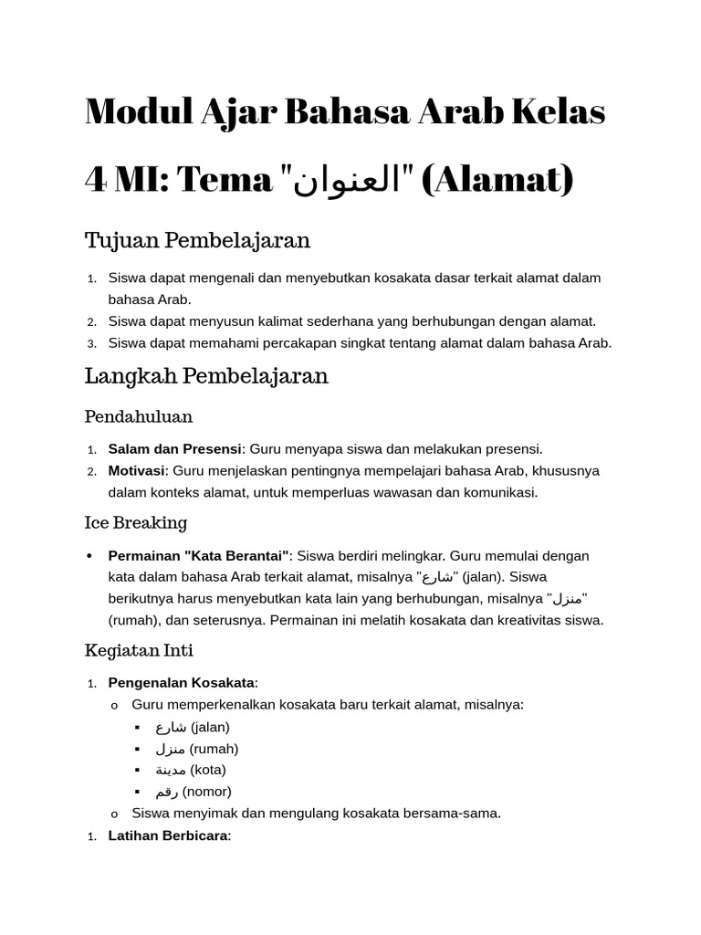 Belajar Alamat Arab Kelas 4 MI | PDF | Seni & Disiplin Bahasa