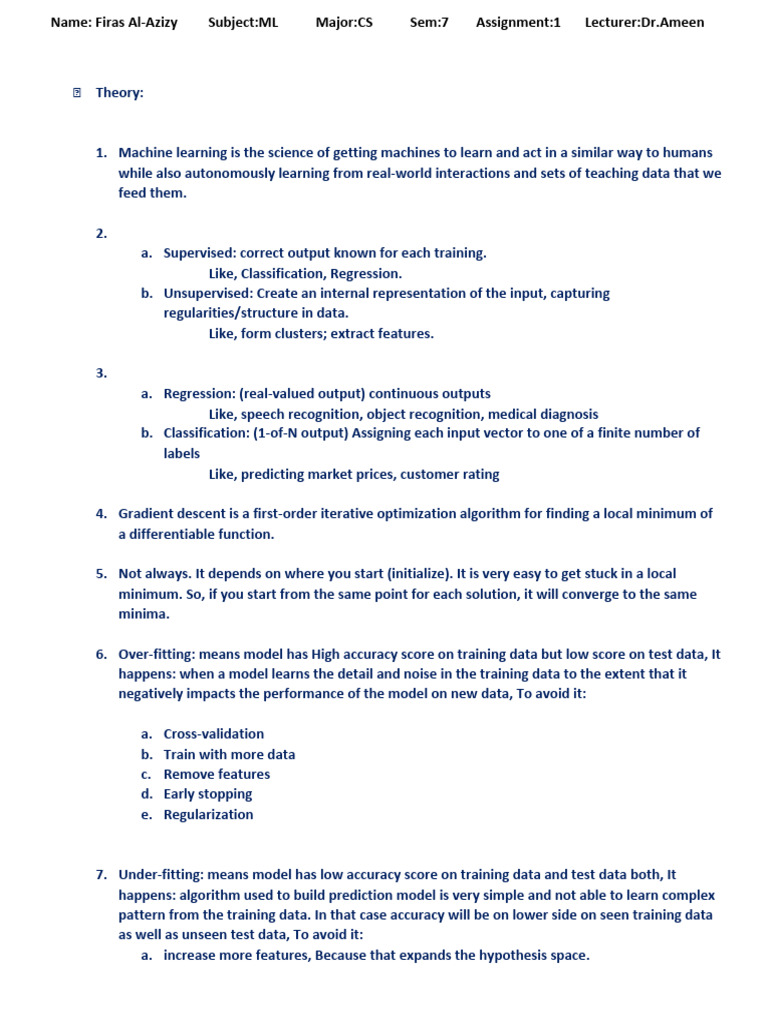Firas Al-Azizy ML Assignment 1 | PDF | Machine Learning | Applied Mathematics