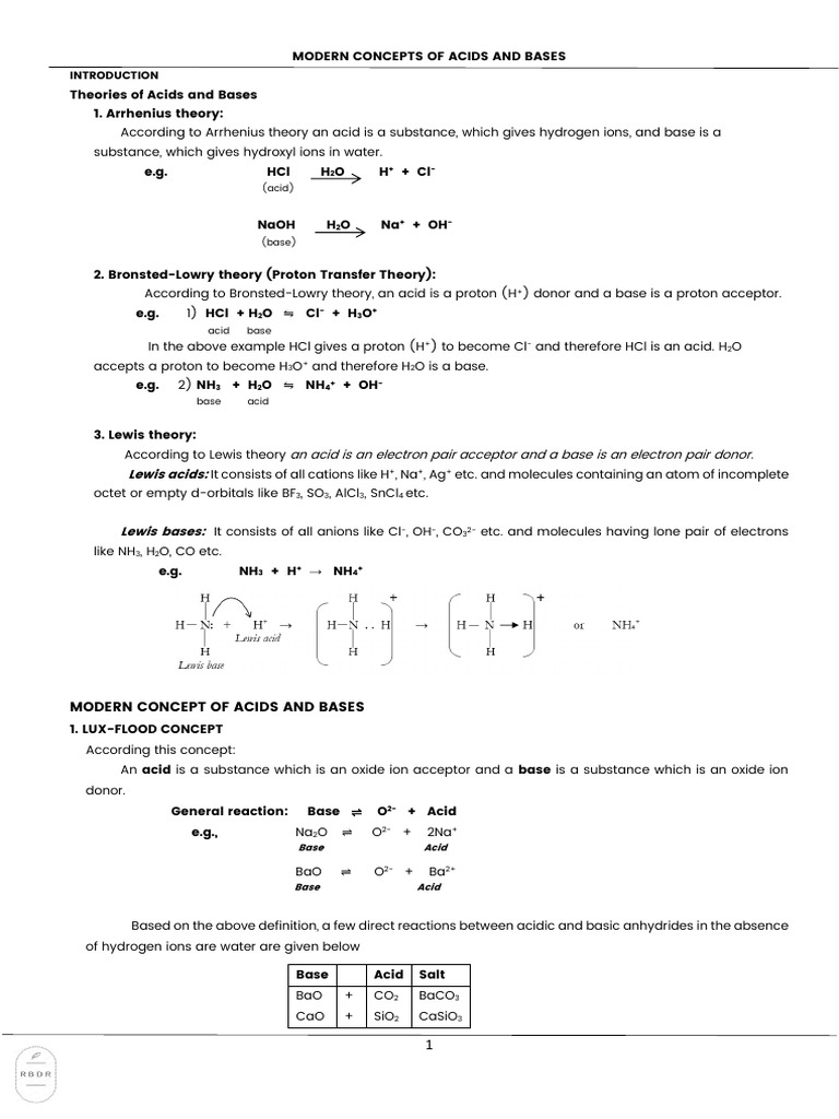 Modern Concepts of Acids & Bases | PDF | Chemical Bond | Acid