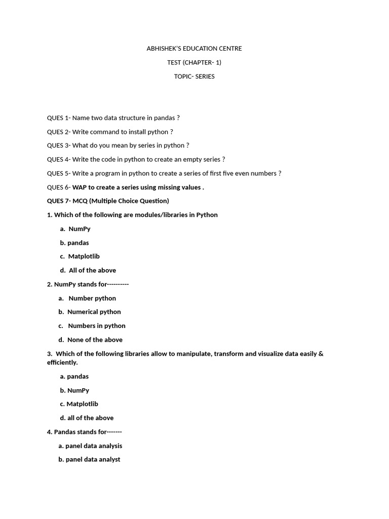 ch-1 Test (Series) | PDF