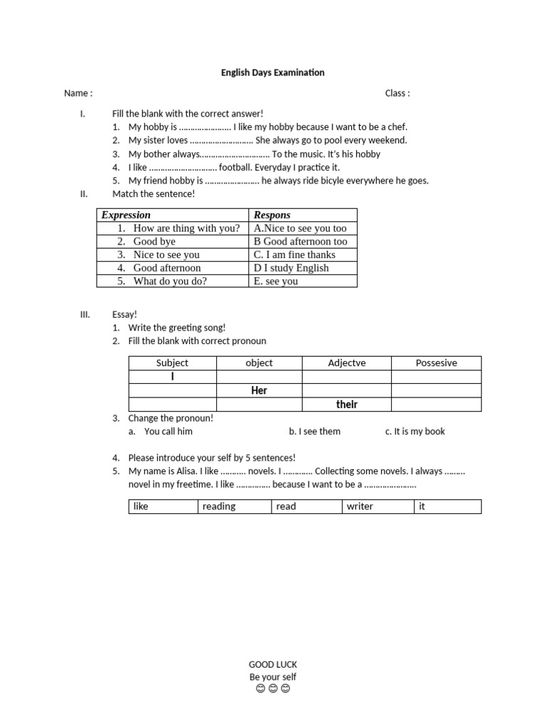 English Days Examination | PDF