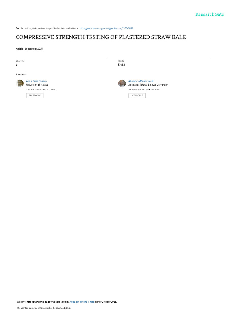 Compressive Strength Testing of Plastered Straw Bale: September 2015 ...