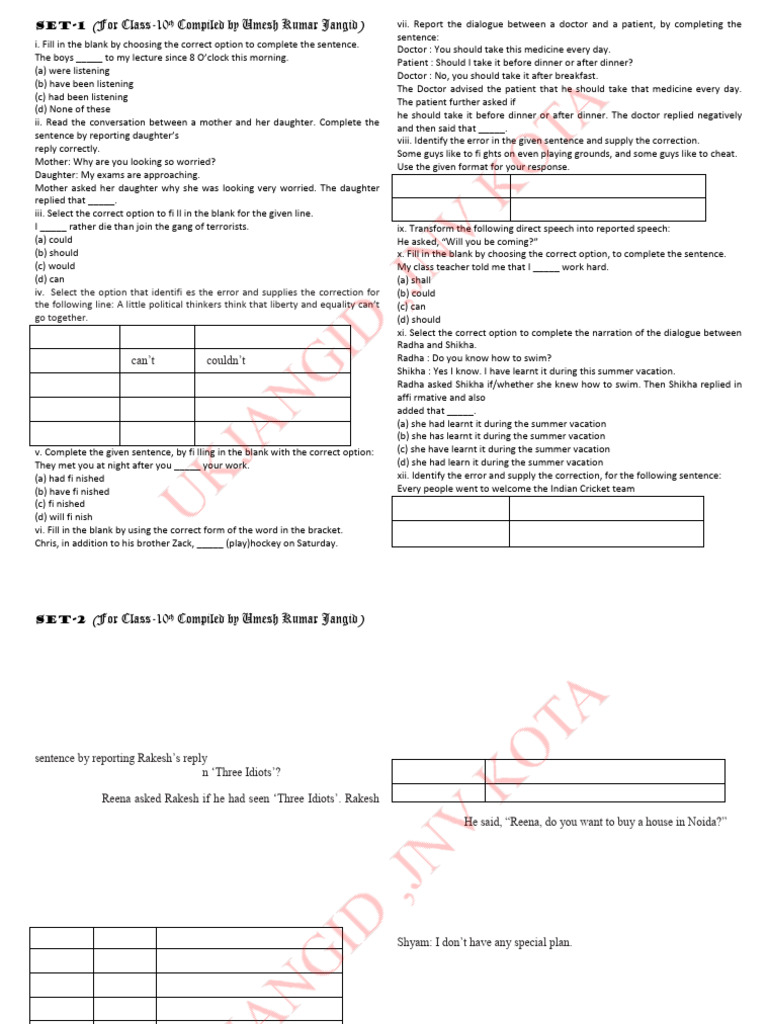 Class 10 CBSE Grammar 1 Question Paper With Answer Key English Medium ...