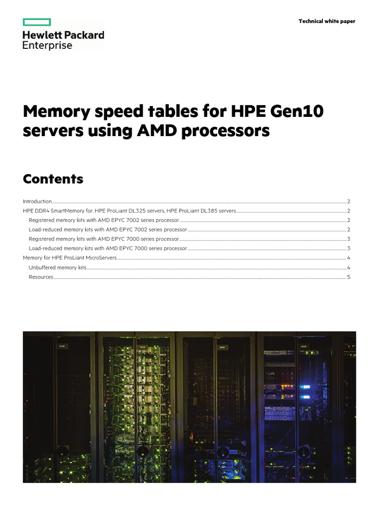 Memory Speed Tables For HPE Gen10 Servers Using AMD Processors | PDF ...