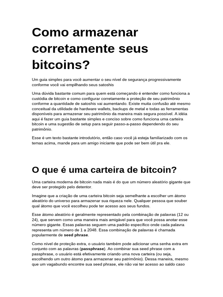 Como Armazenar Corretamente Seus Bitcoins | PDF | Bitcoin ...