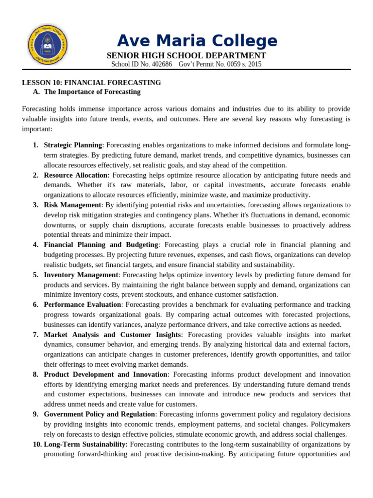 Lesson 10 | PDF | Pro Forma | Forecasting