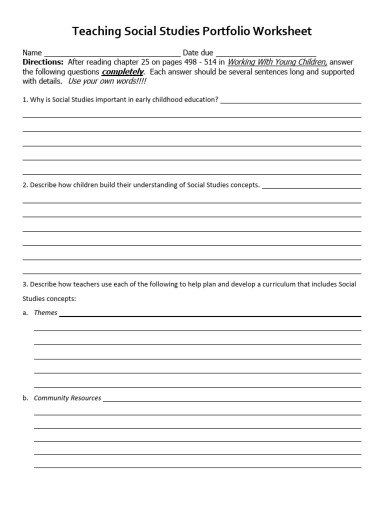 Amber Hermanson - Teaching Social Studies Portfolio Worksheet | PDF ...
