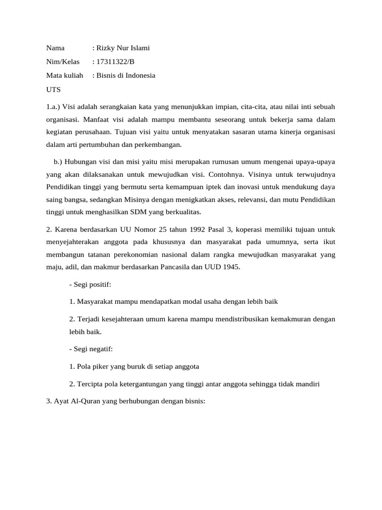 Rizky Nur Islami - Bisnis Di Indonesia - UTS | PDF