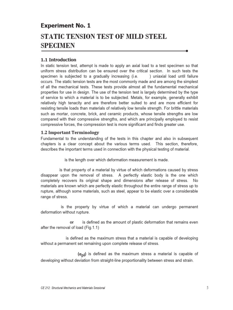 Tension Test of Mild Steel | PDF | Deformation (Engineering) | Yield ...