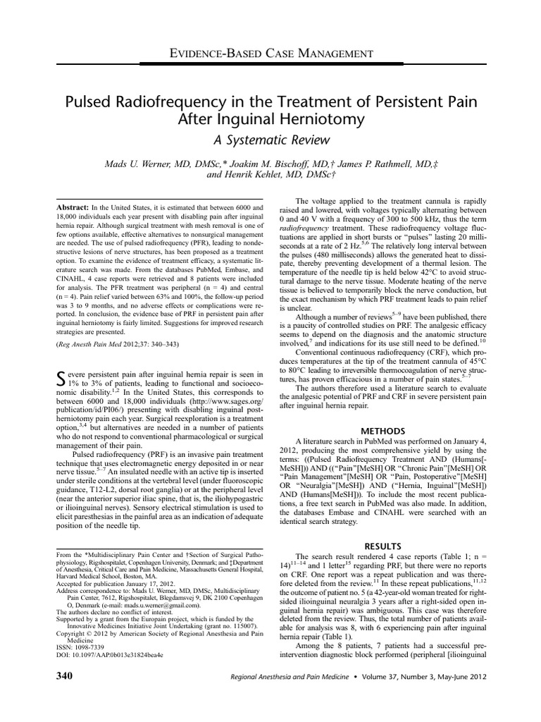 Werner. RFP Inguinal. Reg Anest Pain Medicine 2012 | PDF | Pain | Pain Management