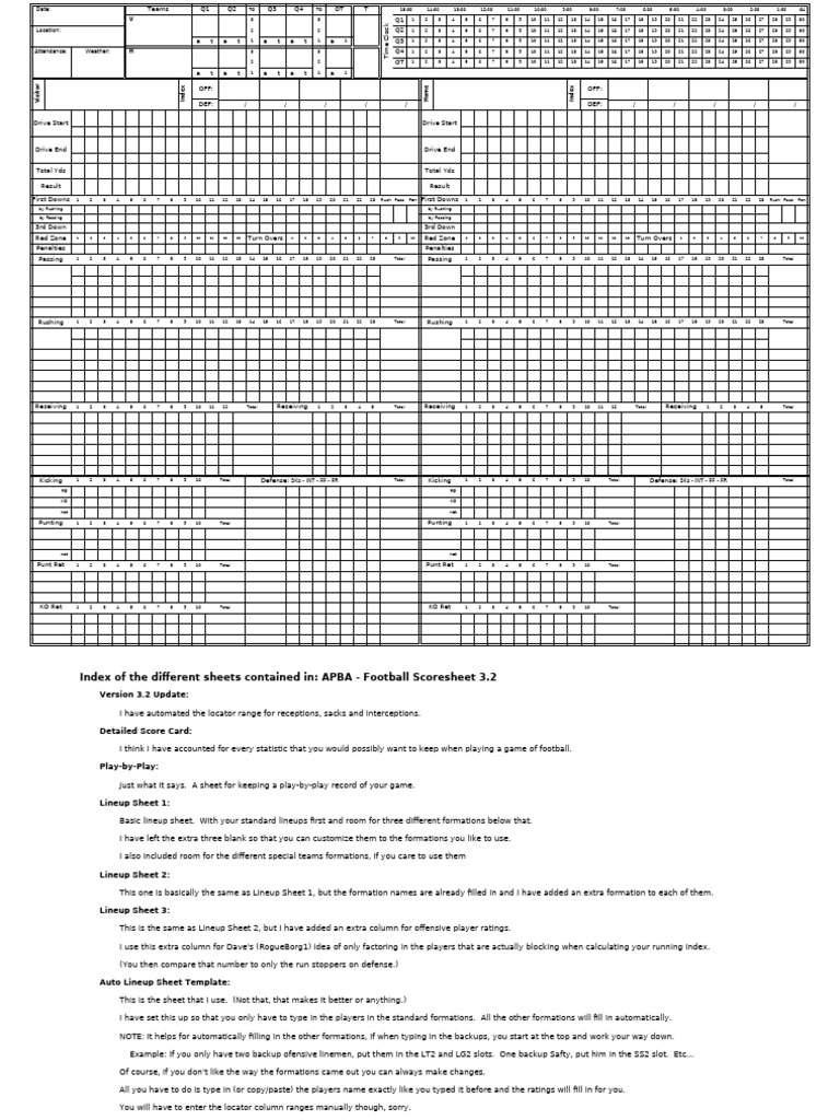 Scoresheet | PDF | National Football League Teams | National Football ...