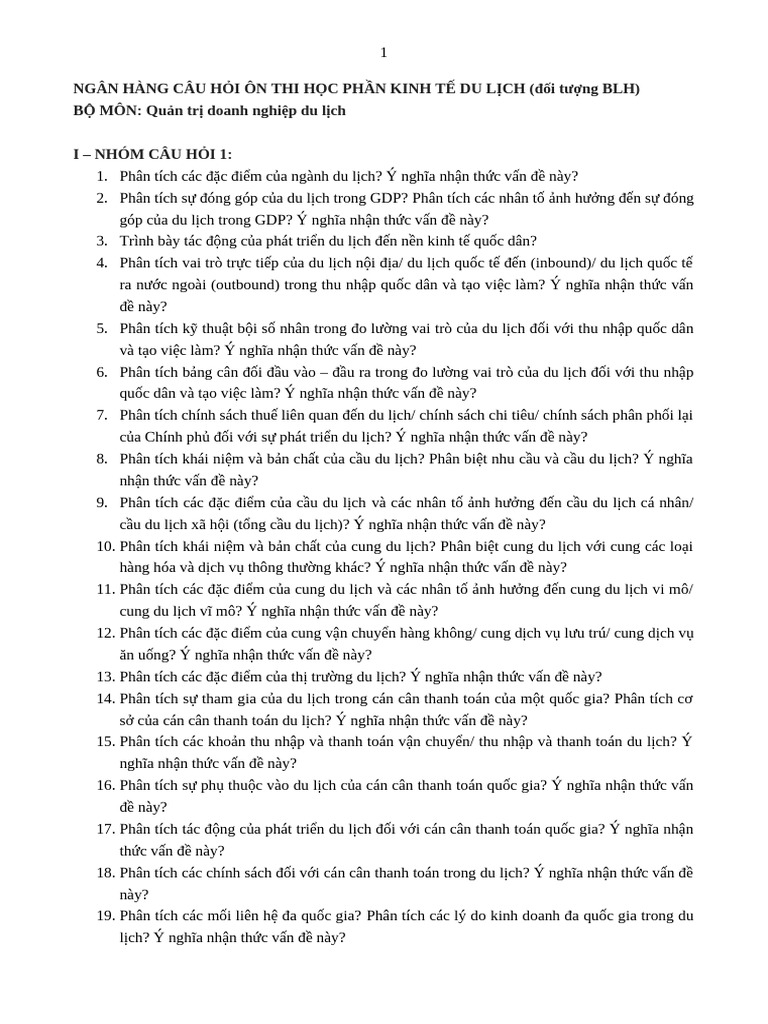 C.H.Ô.T. BMB1.KinhTeDuLich (đối tượng BLH) | PDF