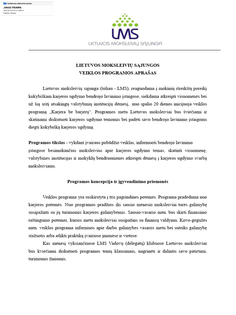 Programos Pleminarus Aprasymas 2 | PDF