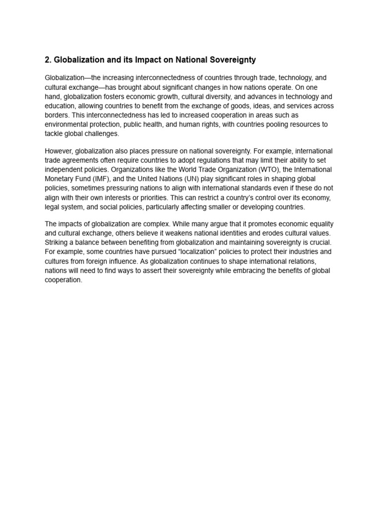 Globalization's Effect on Sovereignty | PDF | Politics