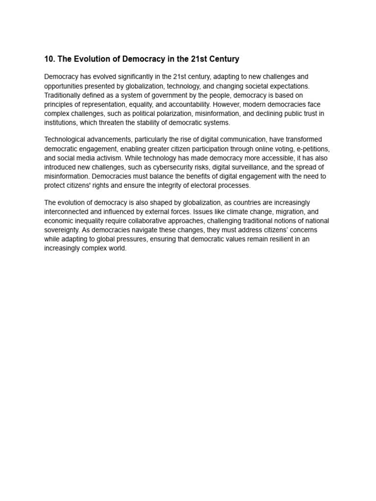 The Evolution of Democracy in The 21st Century | PDF