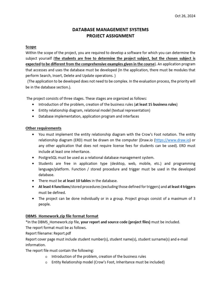 DBMS - Project Homework - 2024 | PDF | Databases | Relational Database