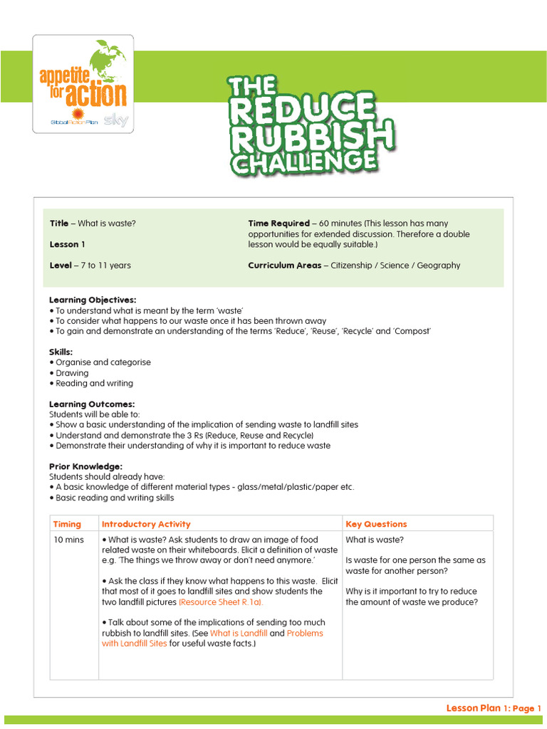 Lesson Plan 1 What Is Waste | PDF | Waste | Recycling