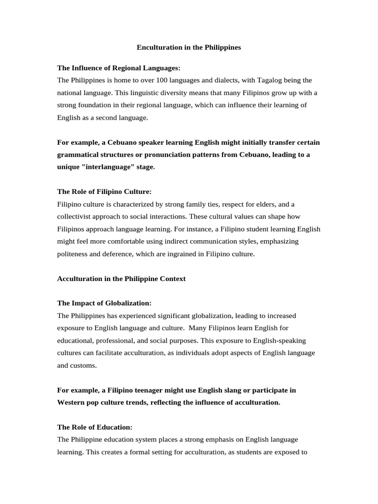 Enculturation in The Philippines - Docx Examples | PDF