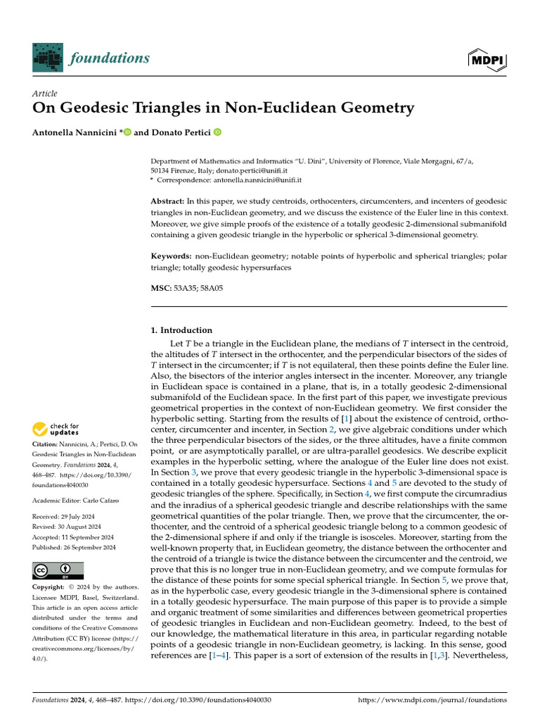 On Geodesic Triangle in Non-Euclidean Geometry | PDF | Triangle ...