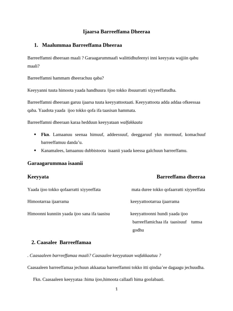 Ijaarsa Barreeffama Dheeraa-1 | PDF