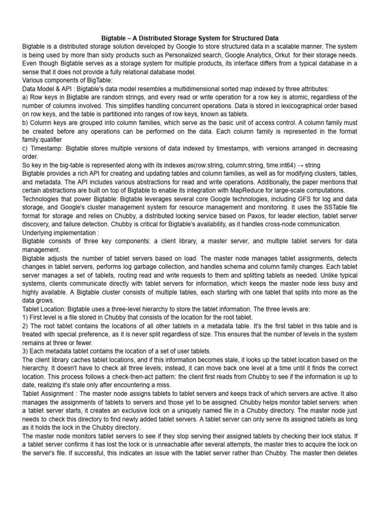 Bigtable - A Distributed Storage System For Structured Data | PDF | Cache (Computing) | Data