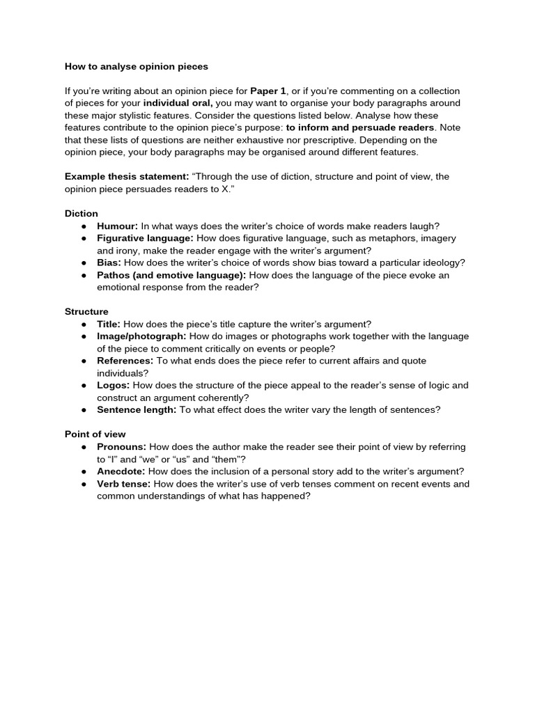 Analyzing Opinion Pieces Effectively | PDF