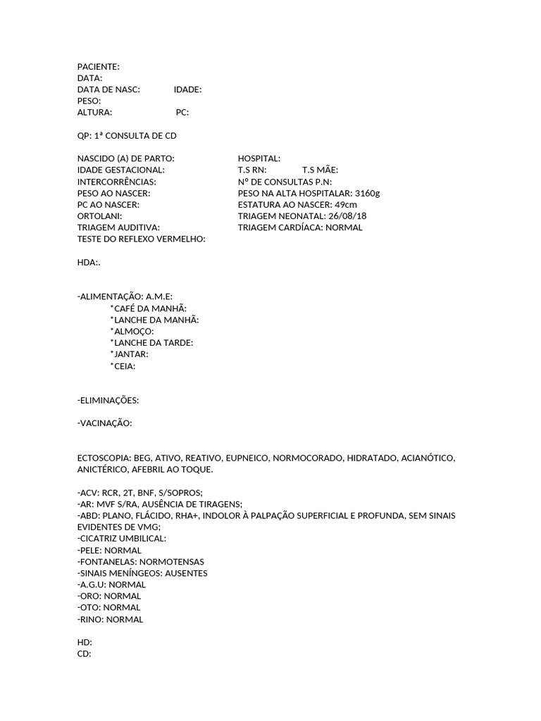 Anamnese C.D 1 Consulta | PDF