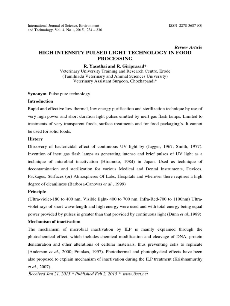 High Intensity Pulsed Light Technology in Food | PDF | Ultraviolet | Light