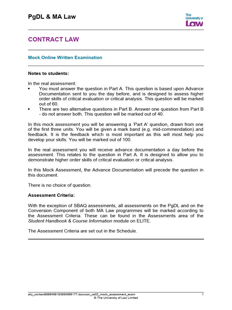 Contract Law Mock Exam Guidelines | PDF | Legal Liability | Theory