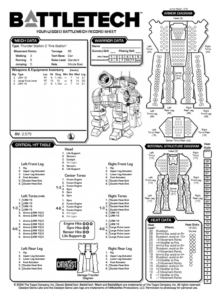 Thunder Stallion 2 - Fire Stallion | PDF | Battle Tech