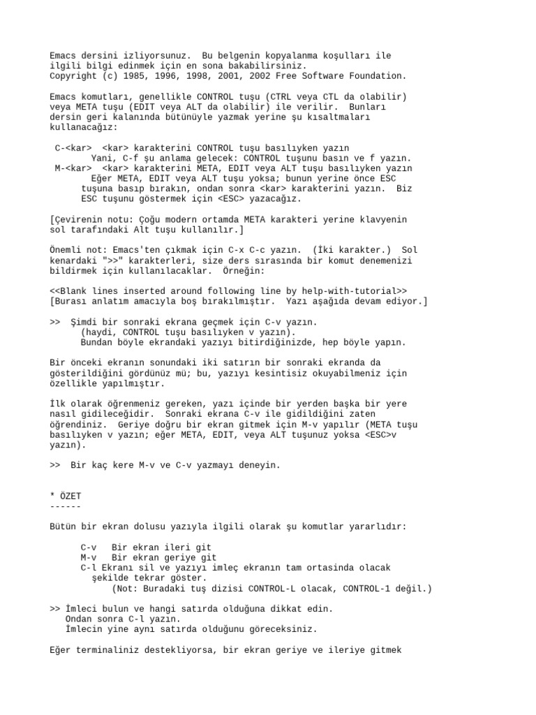 Emacs Tutorial TR | PDF