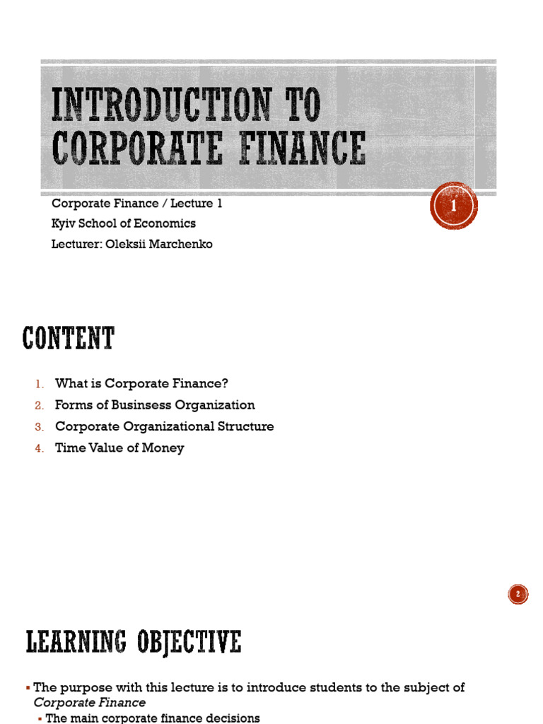KSE CorpFin - L1. Intro To CorpFin | PDF | Partnership | Present Value
