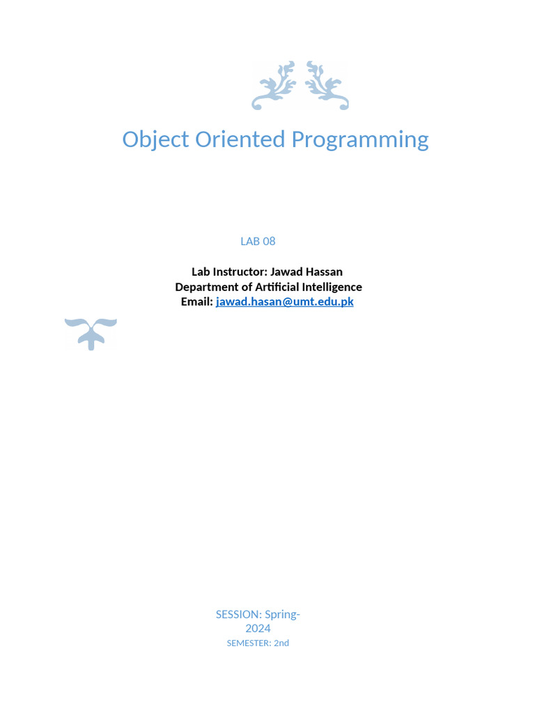 M Taha Majeed 198-Lab Mannual 8 | PDF | Method (Computer Programming) | Object Oriented Programming
