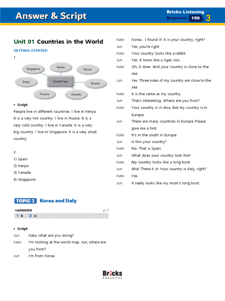 Bricks Listening Beginner 150 - L3 - SB - Answer Key | PDF | Insects