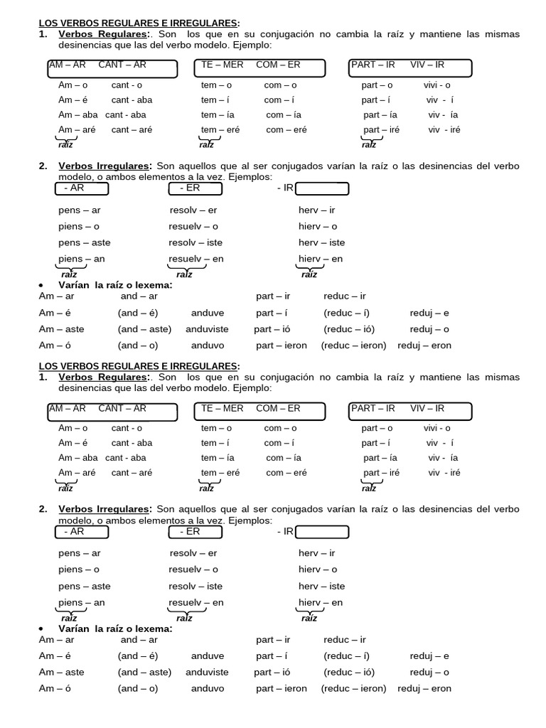 Los Verbos Regulares e Irregulares Ficha | PDF | Verbo | Mecánica del ...