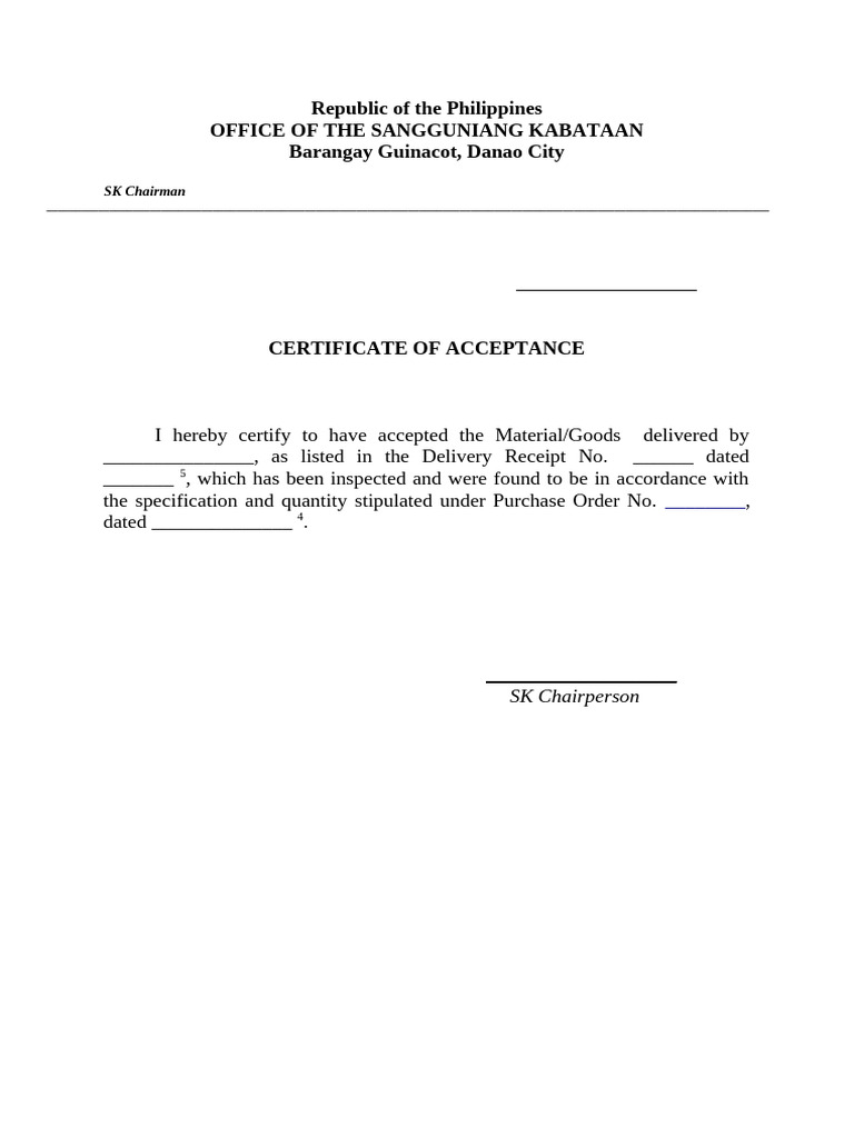 Certificate of Acceptance | PDF