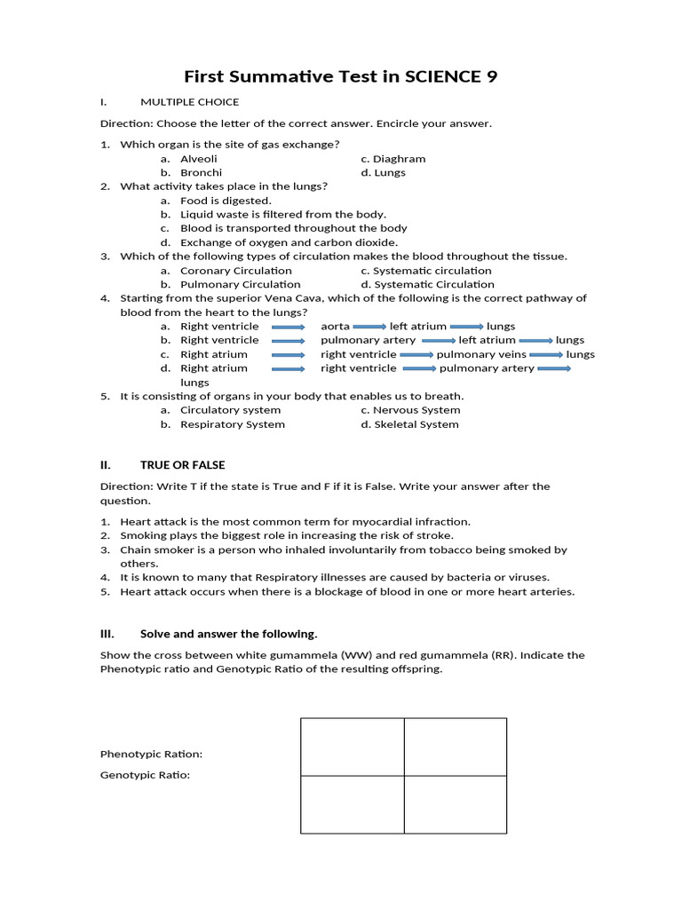 Science 9 1ST Summative Test | PDF