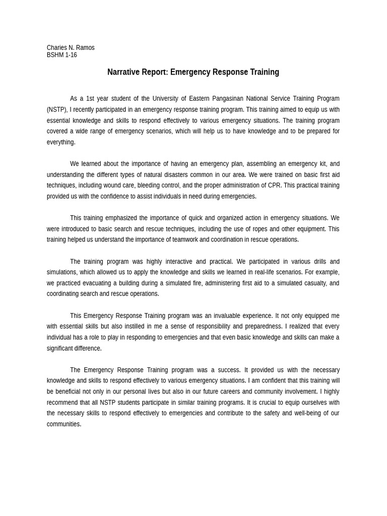 Charies Narrative Report | PDF | Emergency Management | Emergency