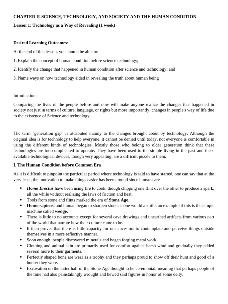 Chapter Ii-Science, Technology, and Society and The Human Condition ...