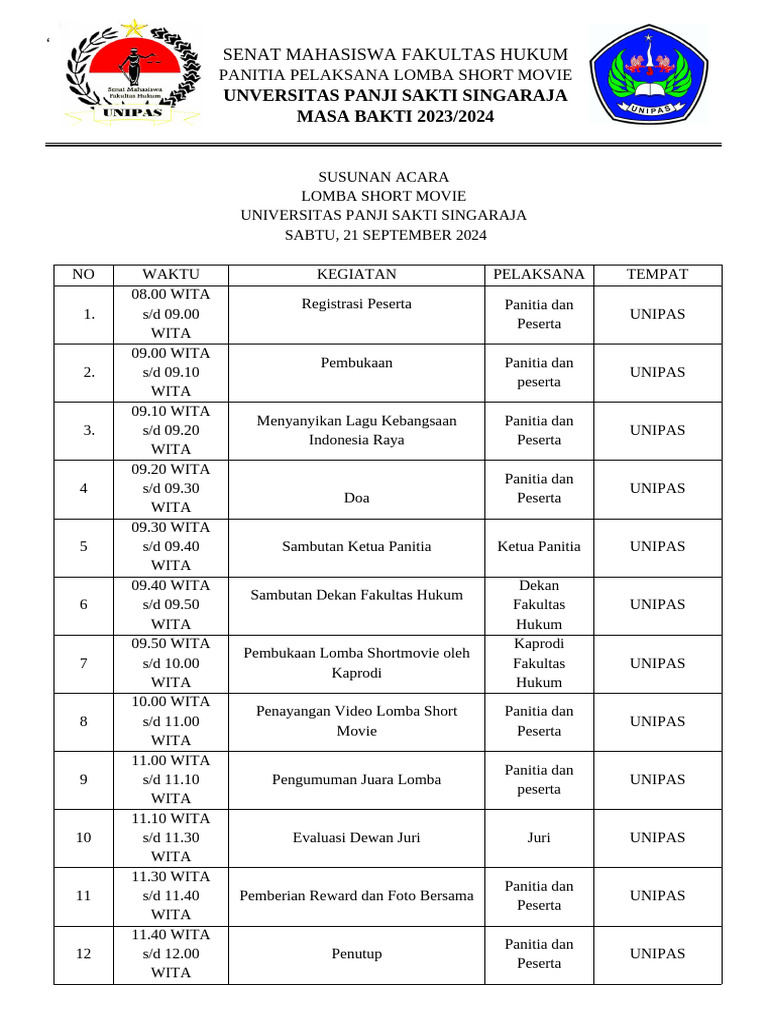 Susunan Acara Lomba Short Movie | PDF