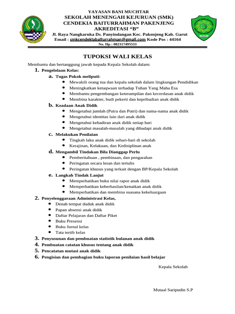 Tupoksi Wali Kelas | PDF | Kesehatan Holistik