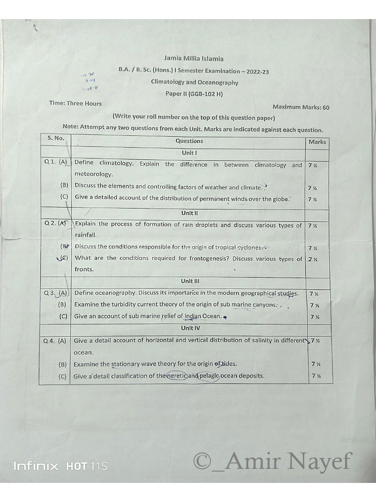 PYQ Climatology Sem-1 (2022-23) | PDF