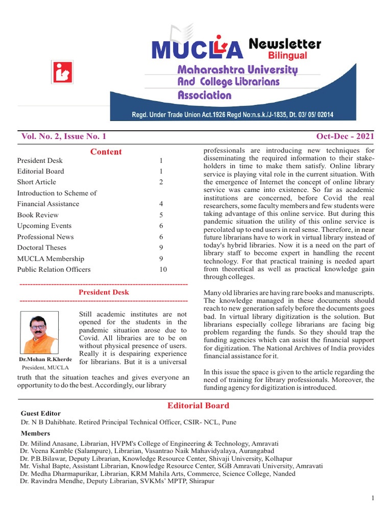 MUCLA Newsletter Vol 2 Issue No1 | PDF | Libraries | Expert
