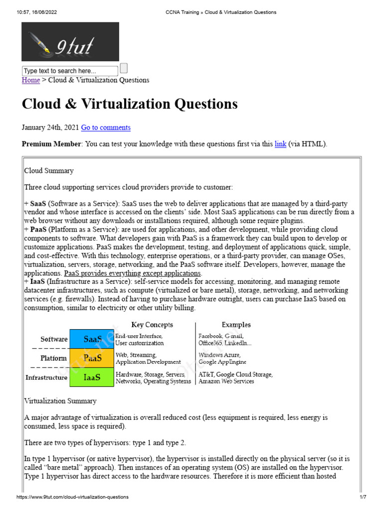 CCNA Training Cloud & Virtualization Questions | PDF | Cloud Computing | Software As A Service