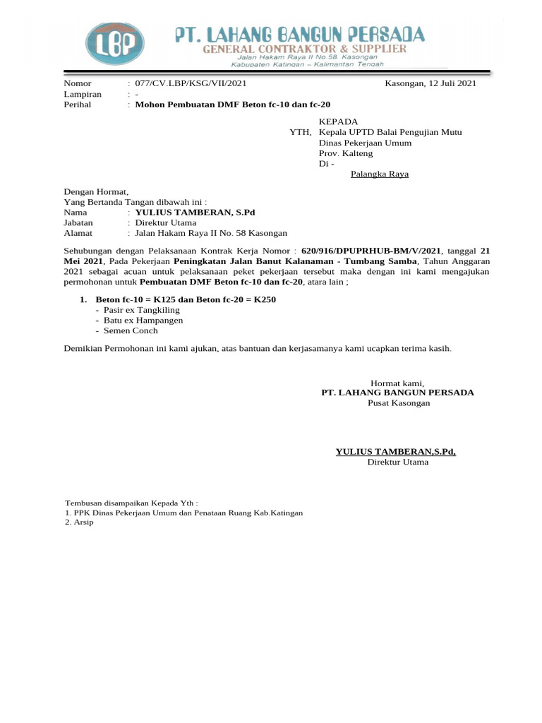 Permohonan Pembuatan DMF Beton FC-10 dan FC-20 | PDF