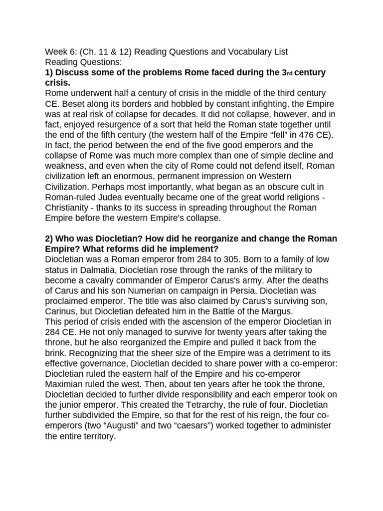 Week 6 Reading Questions Homework | PDF | Byzantine Empire | Paul The ...