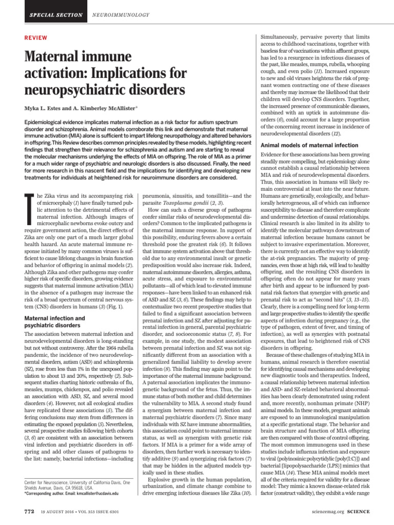 Maternal Immune Activation and Neuropsychiatry | PDF | Autism Spectrum ...