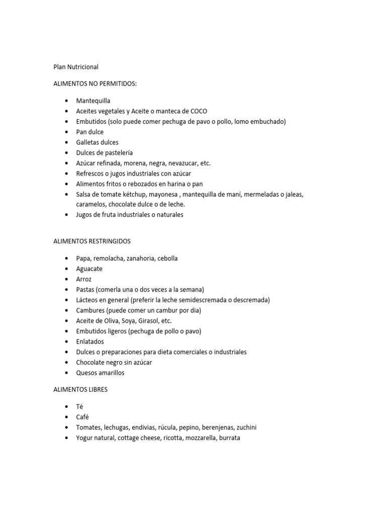 Plan Nutricional | PDF | Fruta | Alimentos