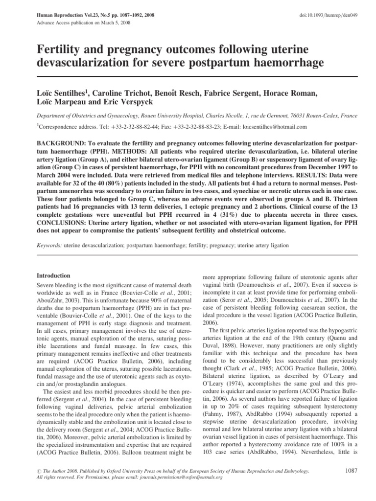 Fertility After Uterine Devascularization | PDF | Uterus | Childbirth