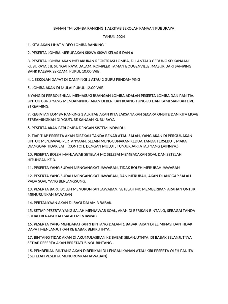 Bahan TM Lomba Ranking 1 Alkitab Sekolah Kanaan Kuburaya | PDF | Olahraga & Rekreasi